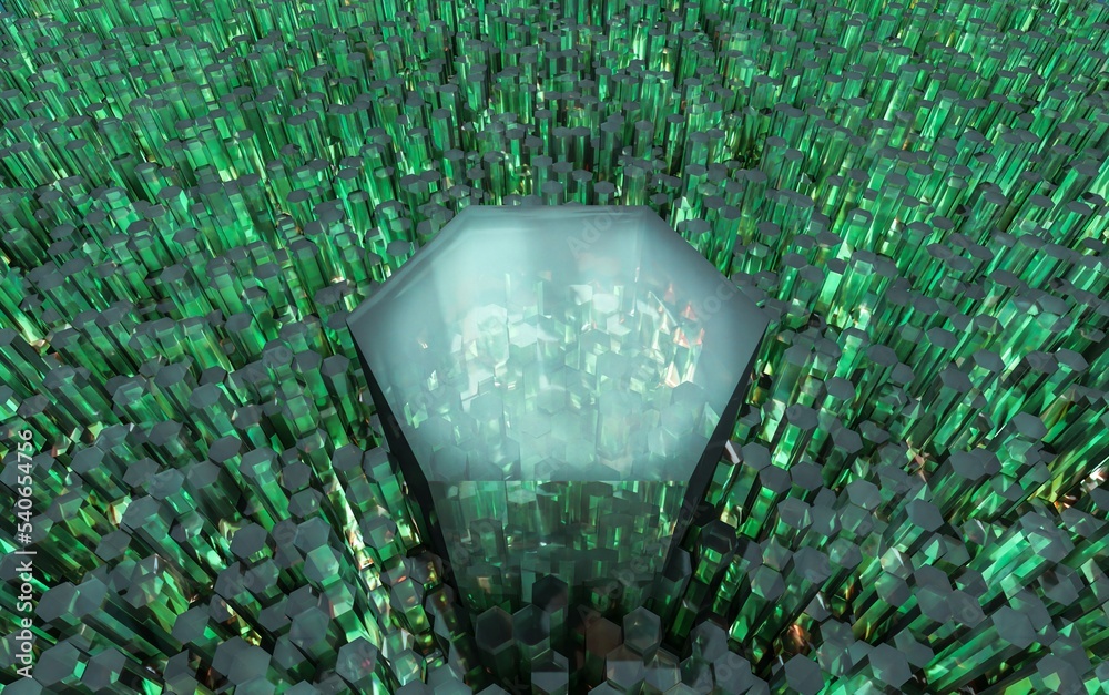 Abstract pedestal comprised of hexagonal columns with varying height ...