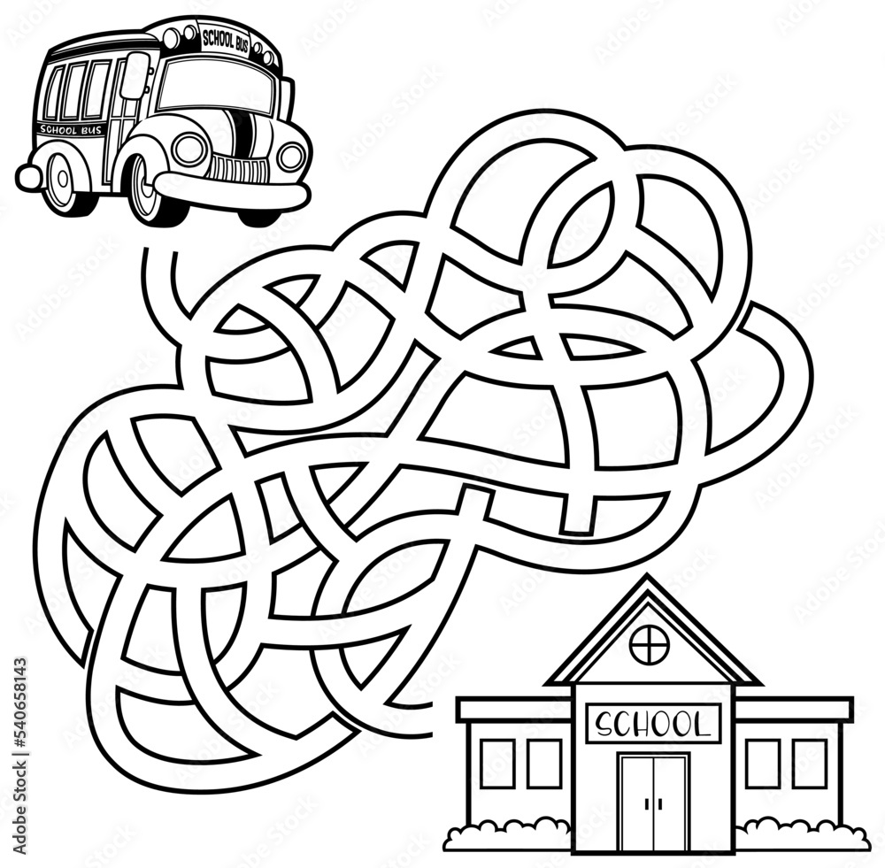 Cartoon Maze Game Education For Kids Help The School Bus Get To The ...