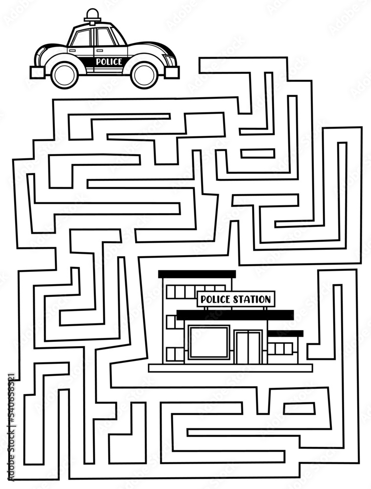 Cartoon Maze Game Education For Kids Help The Police Car To Reach The ...