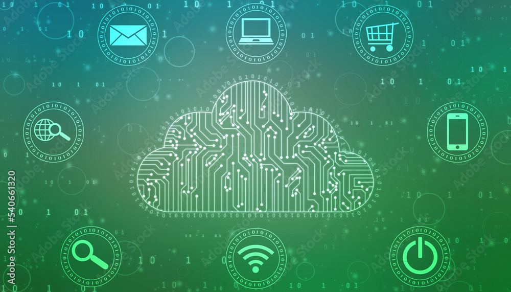 2d illustration of Cloud computing, Digital Cloud computing Concept background. Cyber technology ...