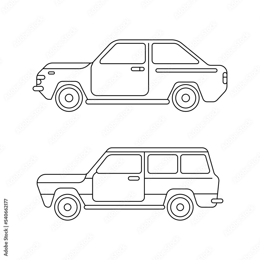Set of cars outline isolated on white background. Coloring page outline ...
