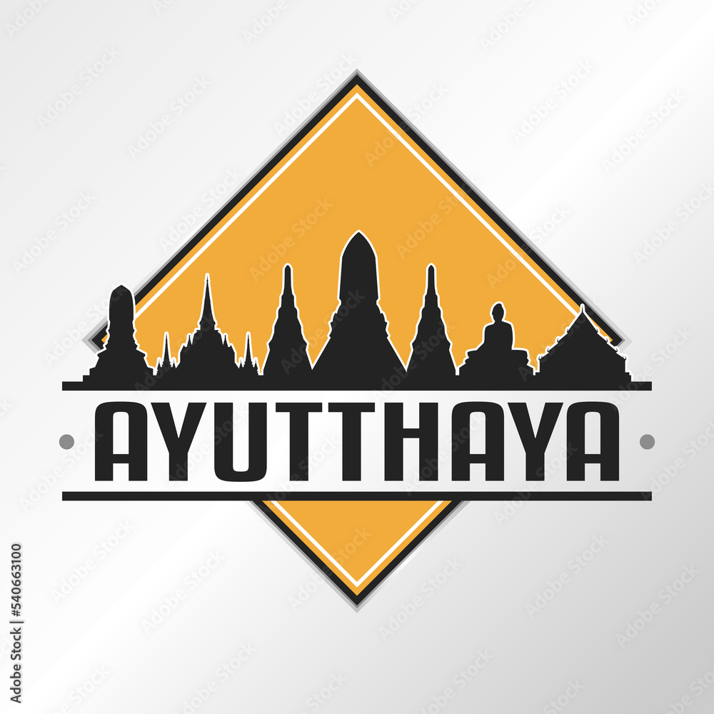 Phra Nakhon Si Ayutthaya, Thailand Skyline Logo. Adventure Landscape ...