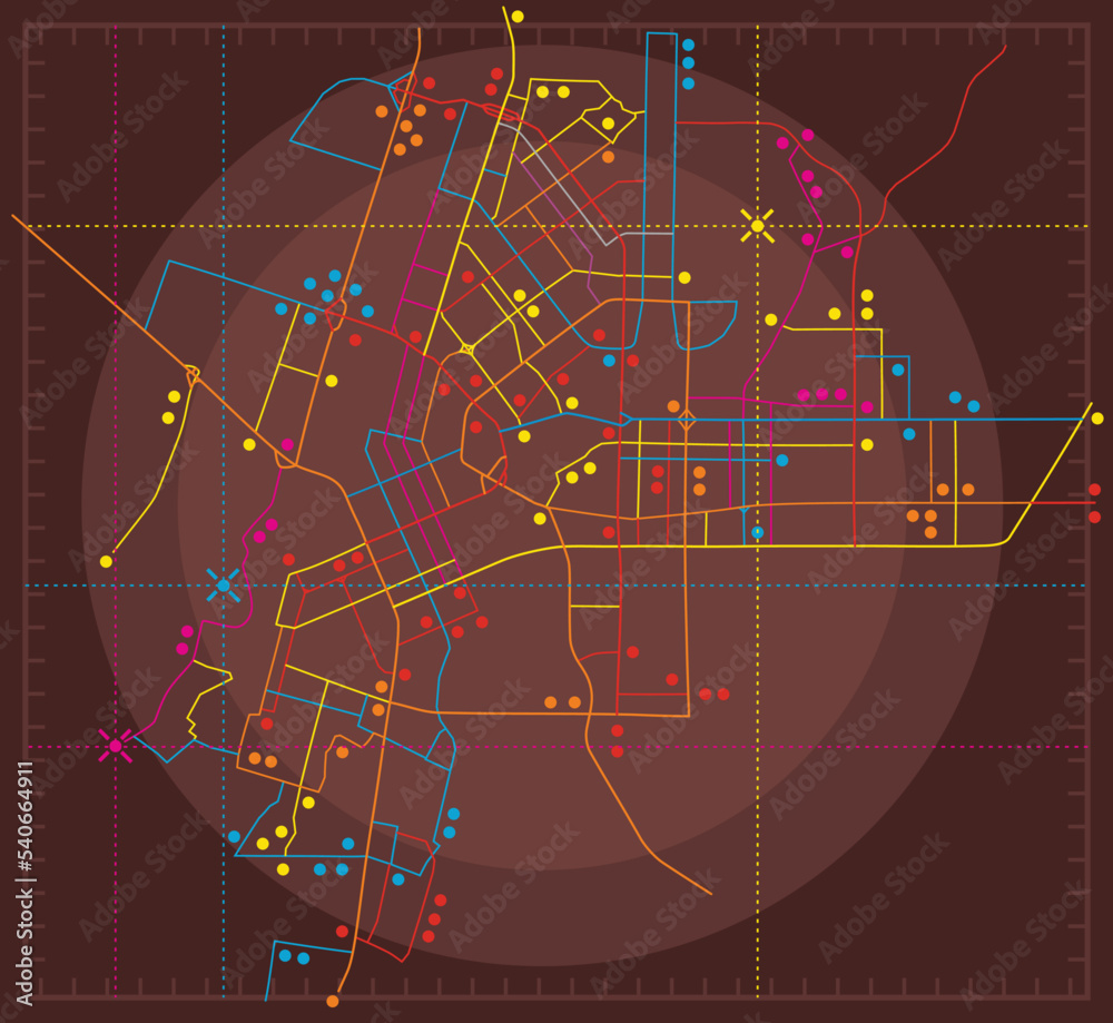 Abstract city map with location peeling markers. Determining the street ...