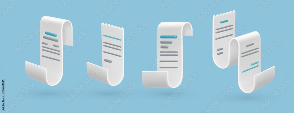 Bill or check, long paper with list to do. Statement of charges, set of ...