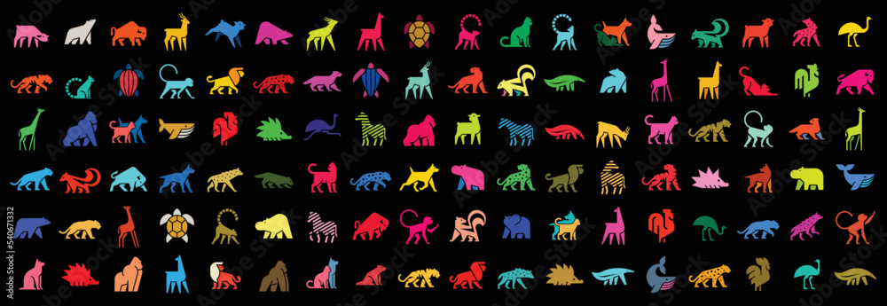 Animals logos collection. Animal logo set. Isolated on Black background ...