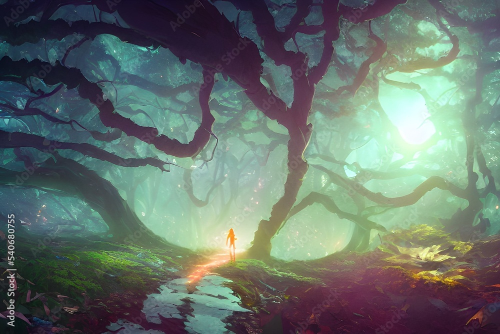 Secret Magic Garden colorful beautiful atmospheric 3d illustration ...