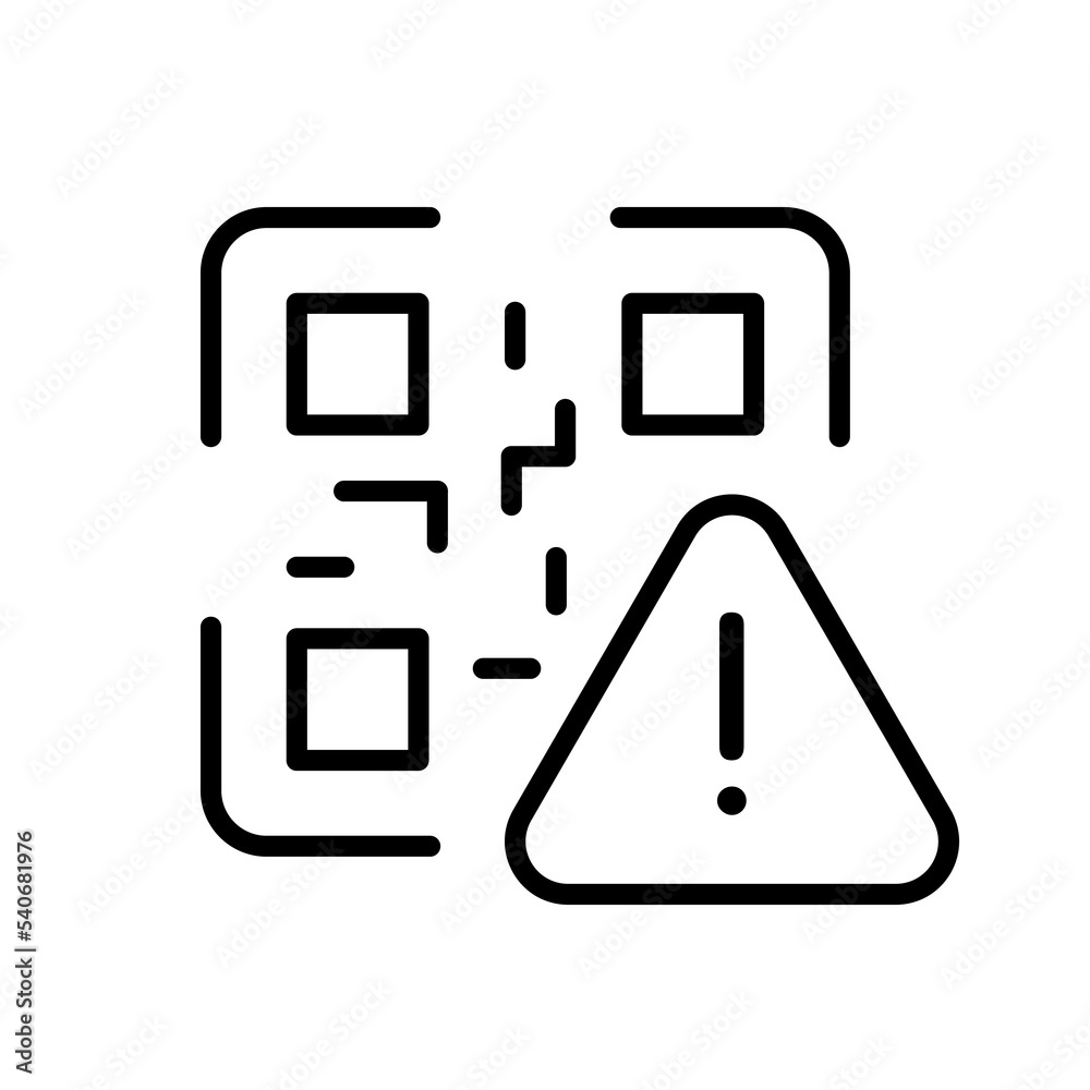 QR codes with warning sign line icon. Sticker, product labeling ...