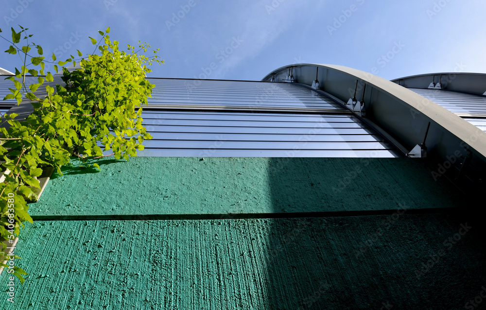 soundproof wall of striped glass on the highway bridge embedded in ...