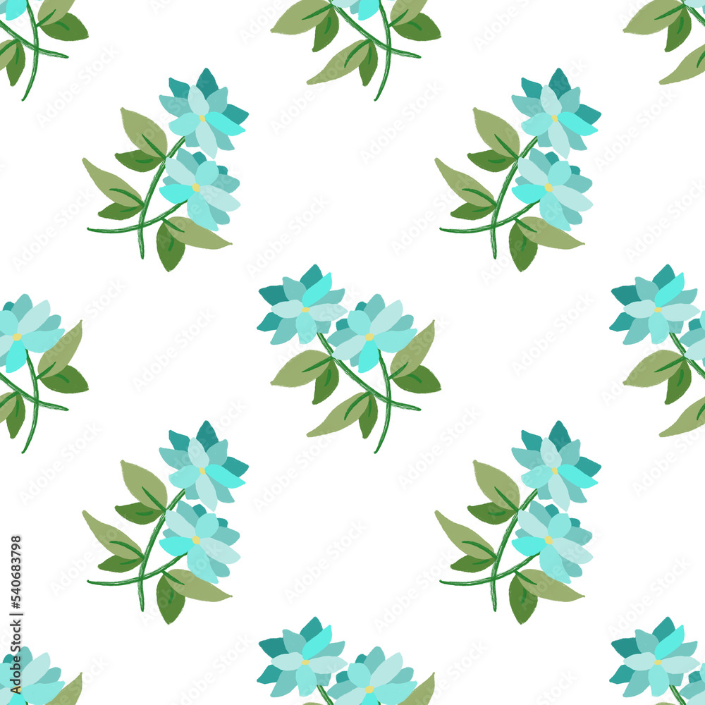 hand drawn flower with aqua blue color scheme seamless pattern for ...