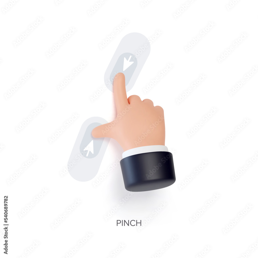 Hand touchscreen gesture. Vector 3d hand actions icon on touch screen like pinch or zoom ...