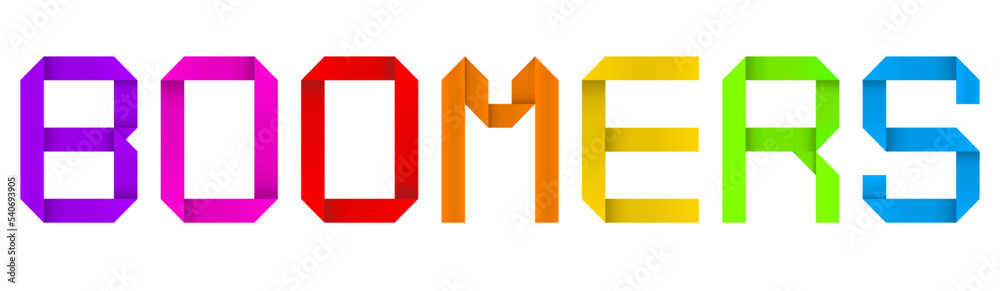 Vector concept or conceptual paper origami font forming BOOMERS word ...