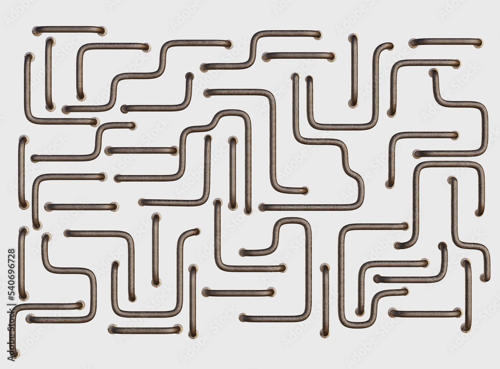 pipes with different bends covered with rust on a white background. set ...