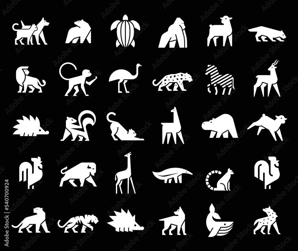 Animals logos collection. Animal logo set. Isolated on Black background ...