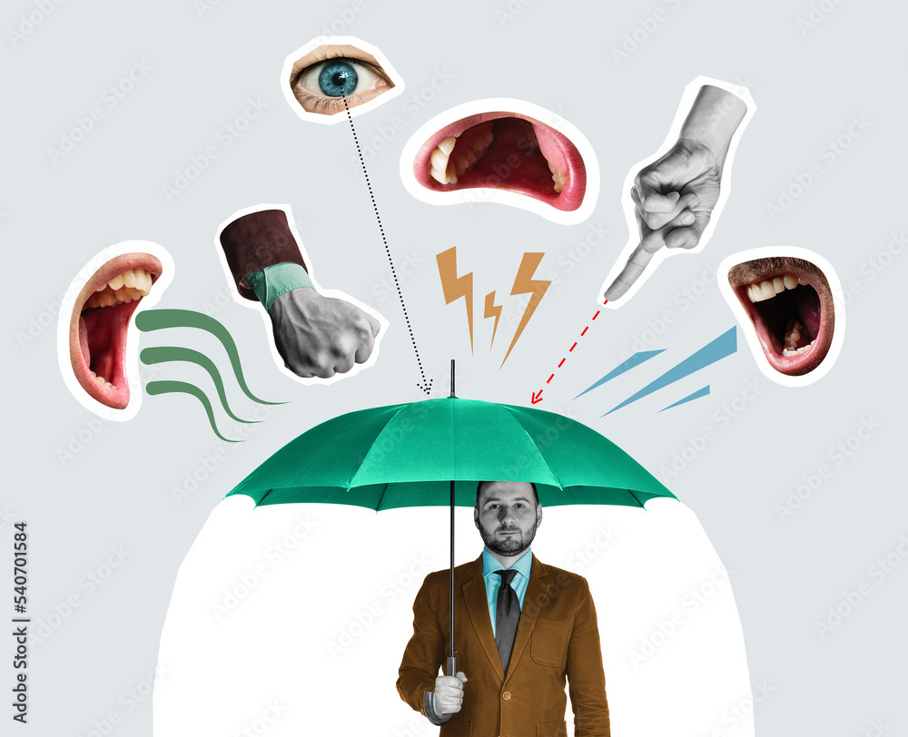 Psychological protection against bullying and harassment. Art collage ...