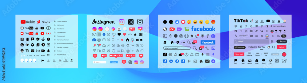 Instagram Tik Tok Facebook Youtube Button Icon Set Screen Social Media And Social Network