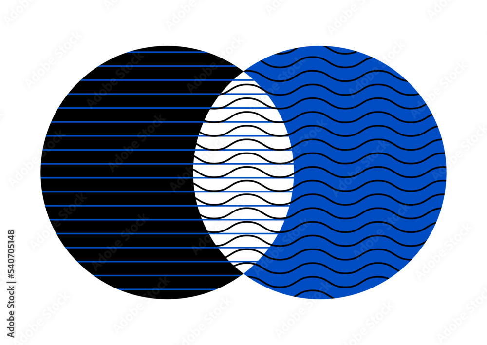 Venn diagram merge circles and wavy lines chart infographic sign. Stock ...