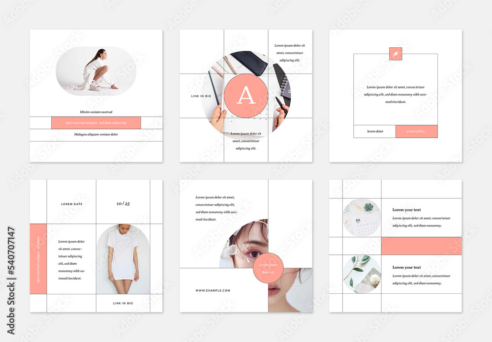 Elegant Social Media Posts with Line Art Design Stock Template | Adobe ...
