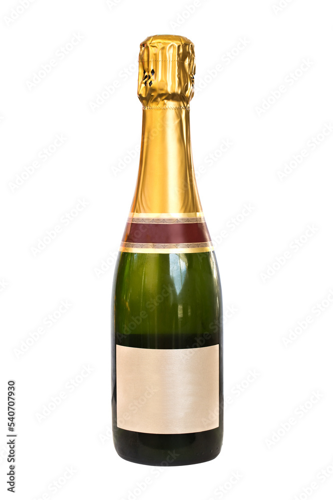 Bottle of Champagne or sparkling wine with a blank label isolated on ...
