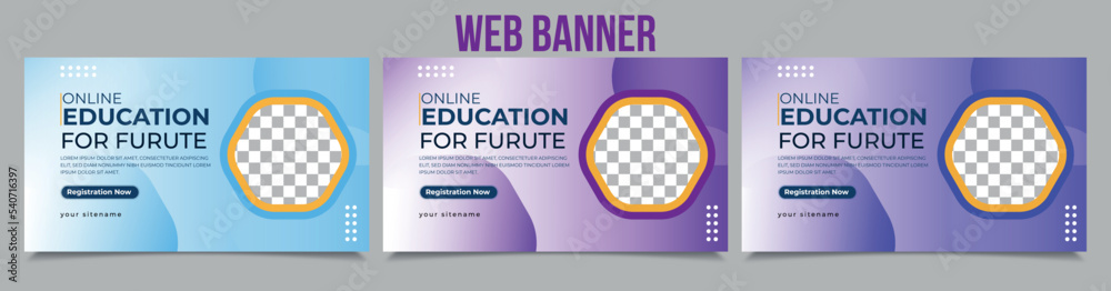 Online Education E-Learning Web Banner cover template vector design ...
