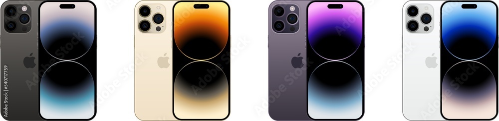New iphone 14 Pro Max Deep Purple, Space Black, Gold, Silver. Realistic ...