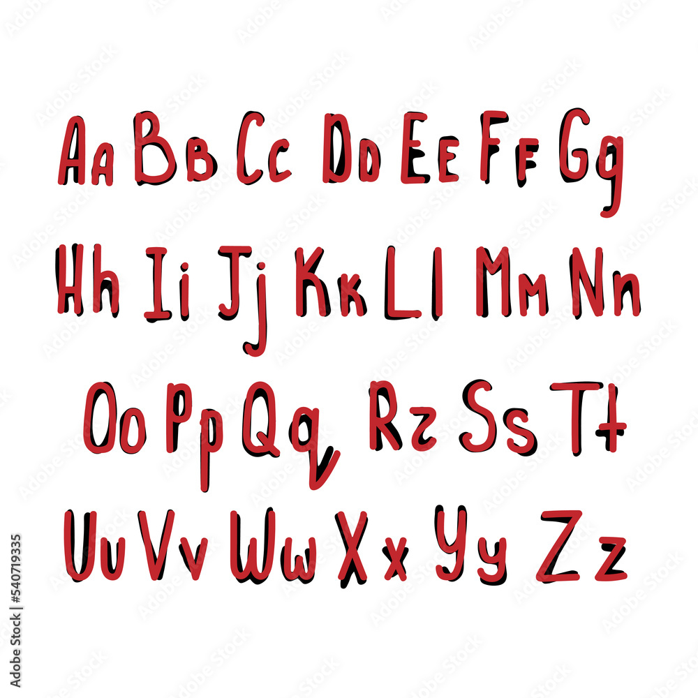 Hand drawn lettering font isolated on white background. Alphabet, abc ...