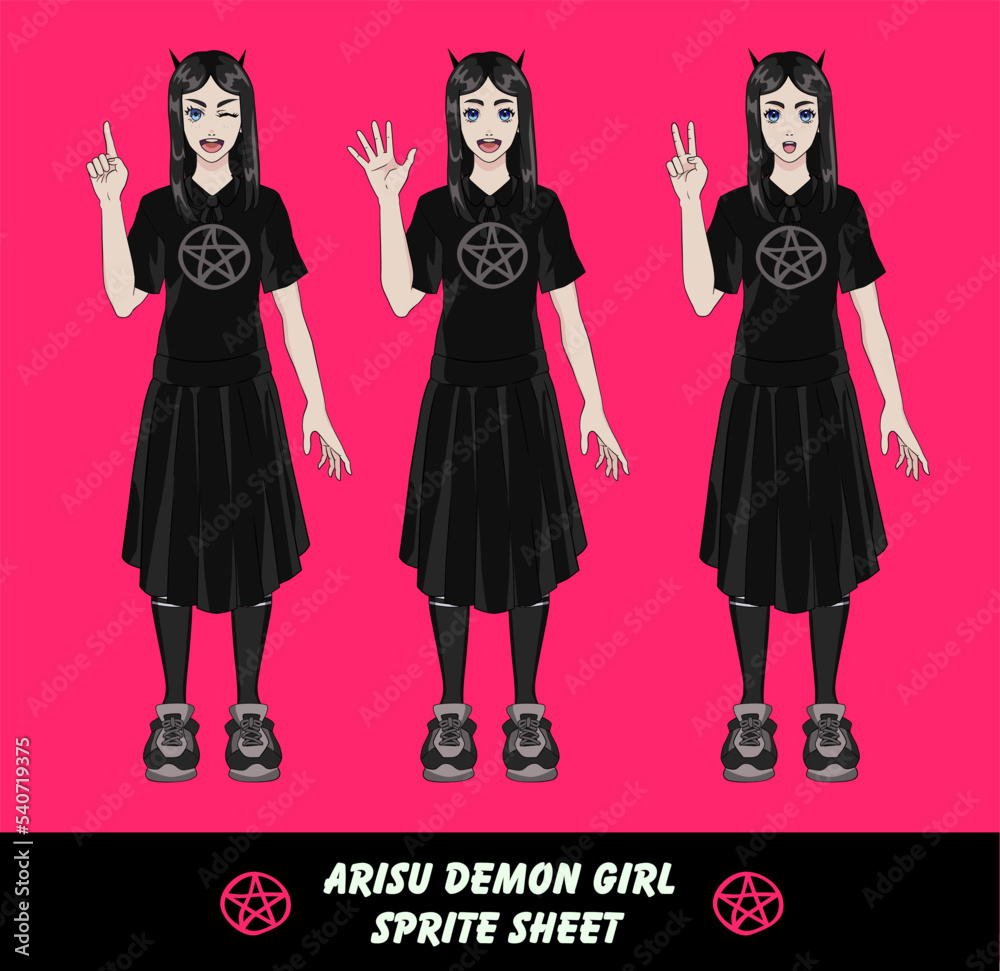 Vetor de Anime demon girl character in a black dress. Sprite sheet of a ...