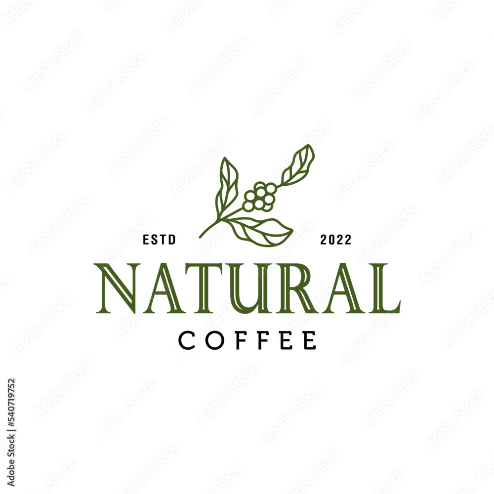 natural coffee plant logo. coffee bean plant branch hipster minimal ...