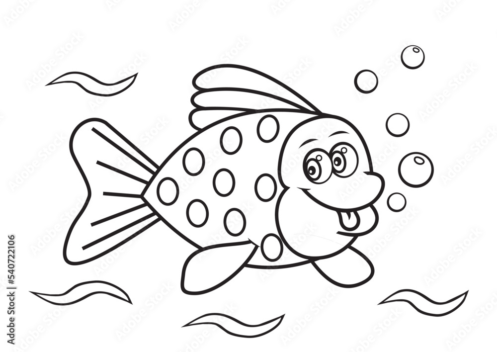 Smiling fish, coloring page, vector illustration Stock Vector | Adobe Stock