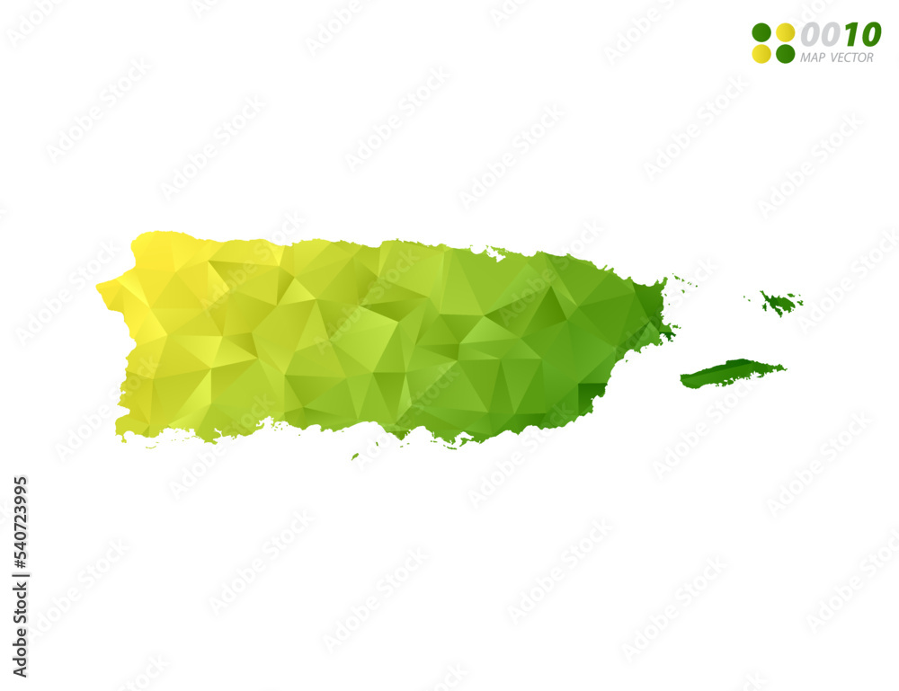 Vector Puerto Rico map green and yellow polygon triangle mosaic with ...