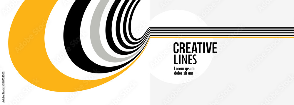 3D black and yellow lines in perspective abstract vector background ...