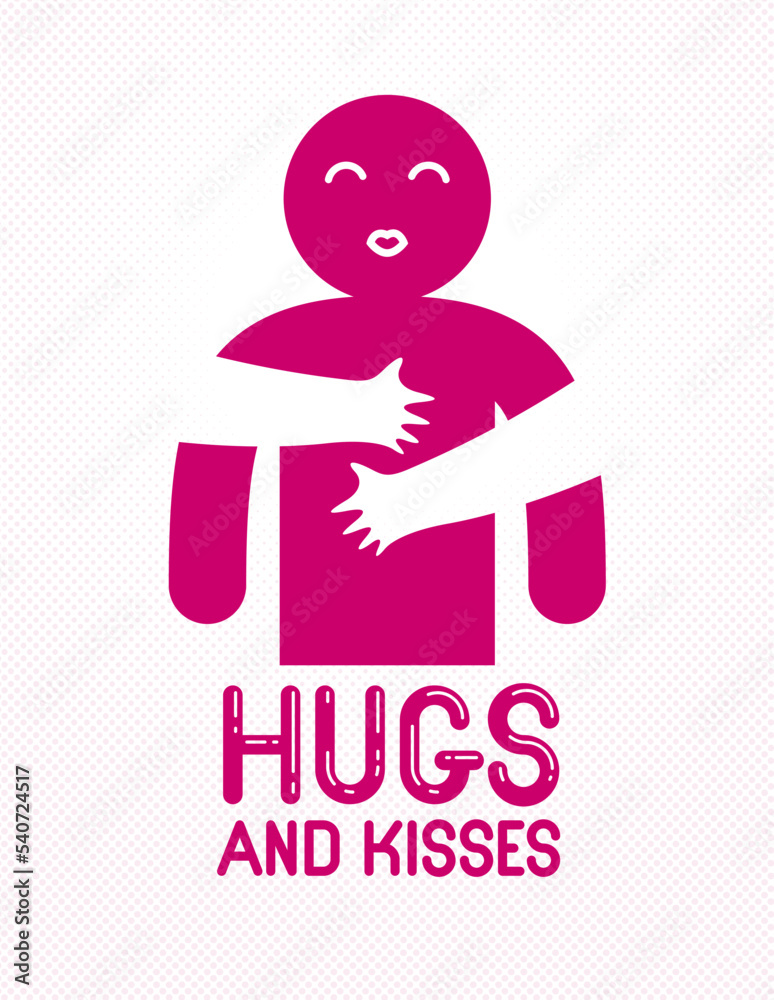 Hugs and kisses with loving hands of beloved person and kissing lips ...
