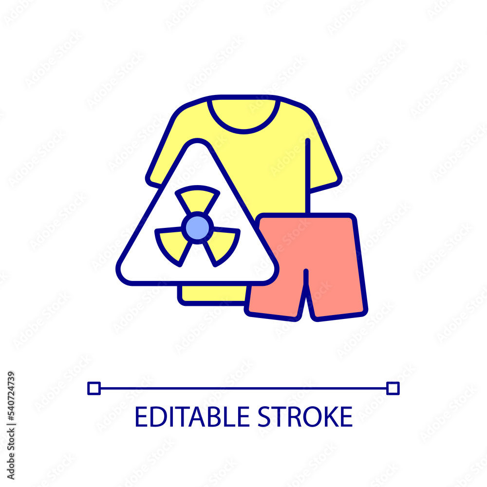 Take off dirty clothing with radioactive dust RGB color icon. Prevent ...