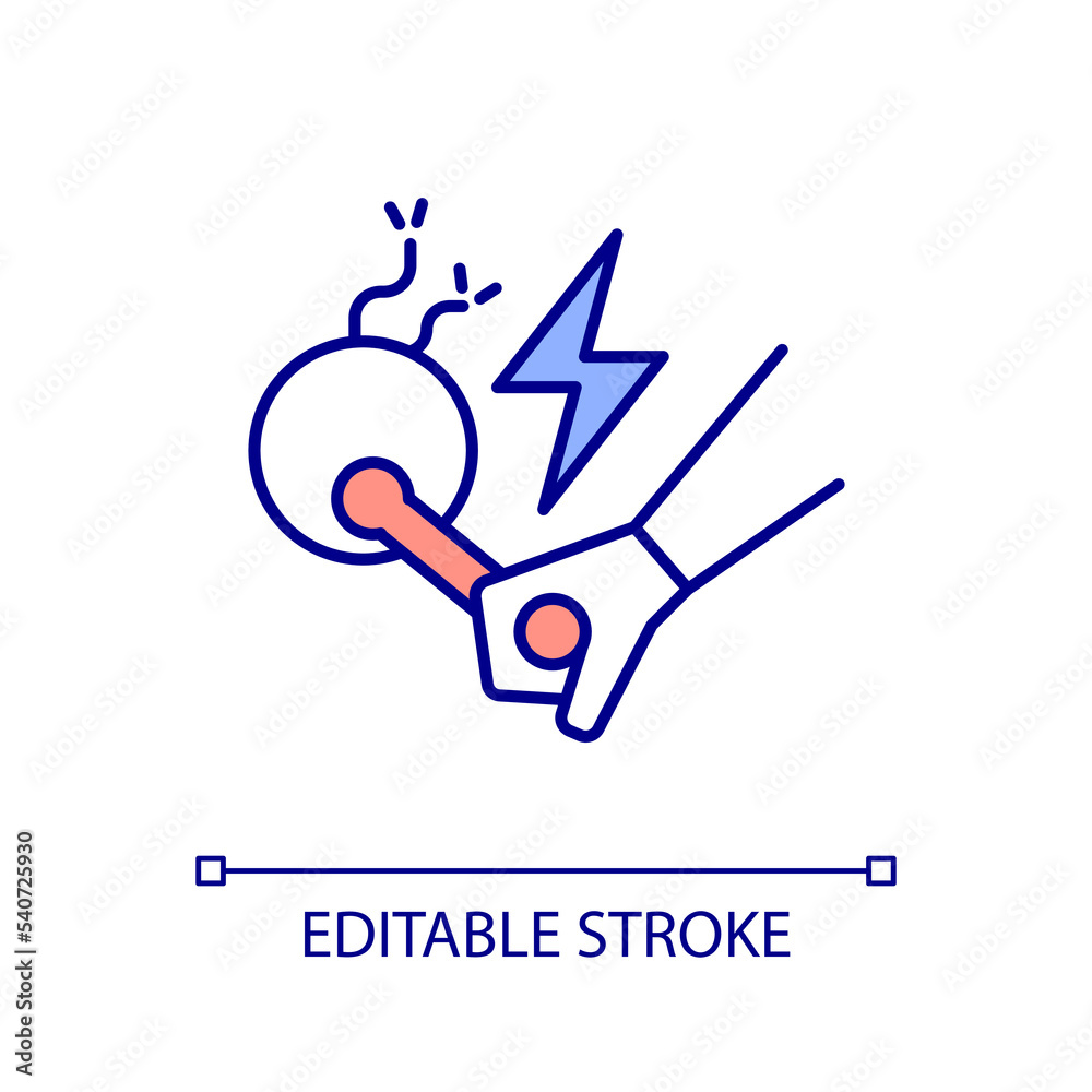 Safety rules violation RGB color icon. Broken electrical equipment ...