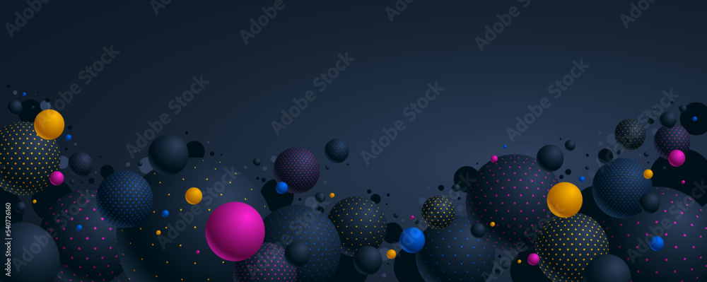Black and color dotted spheres vector illustration with copy space ...