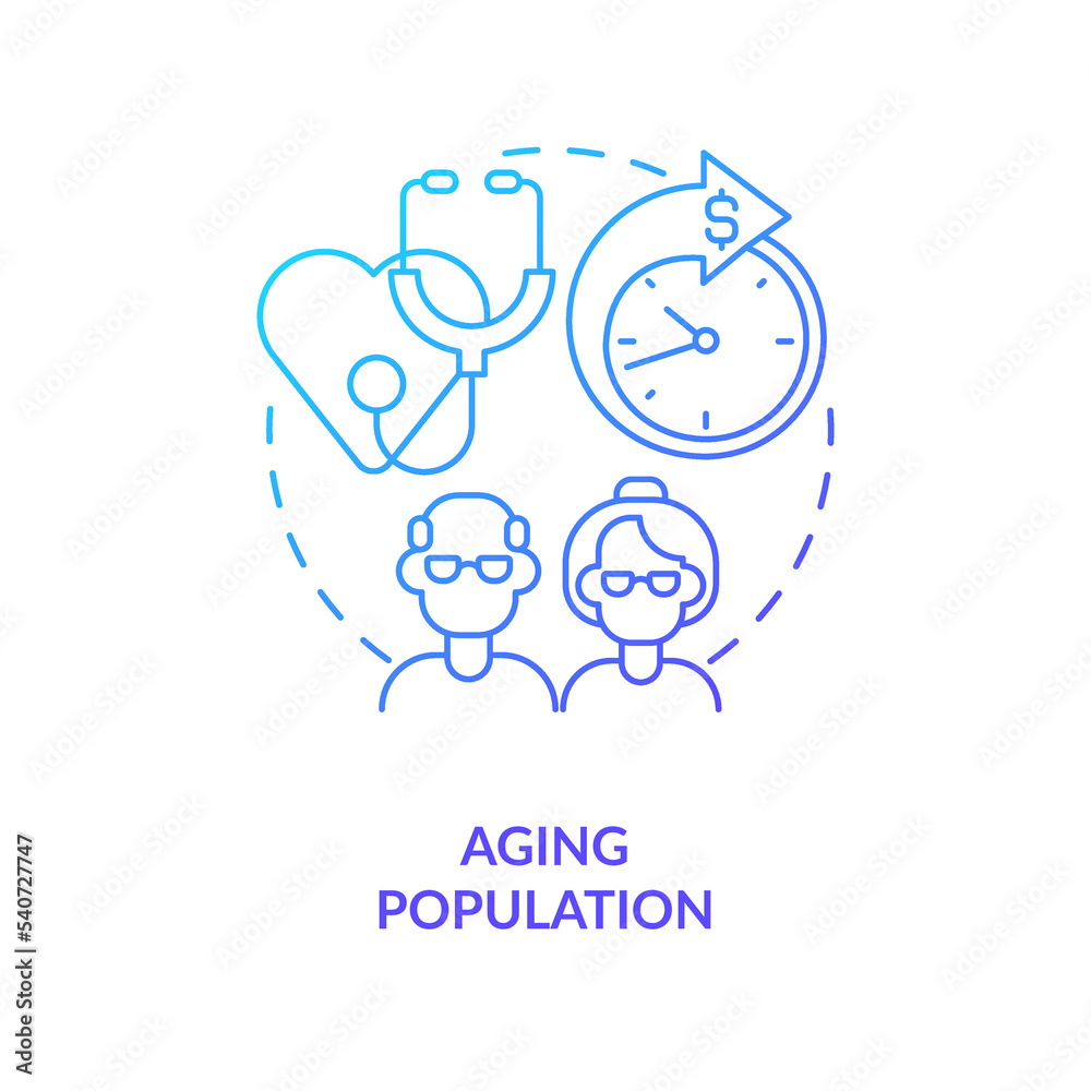 Increasing proportion of older people blue gradient concept icon ...