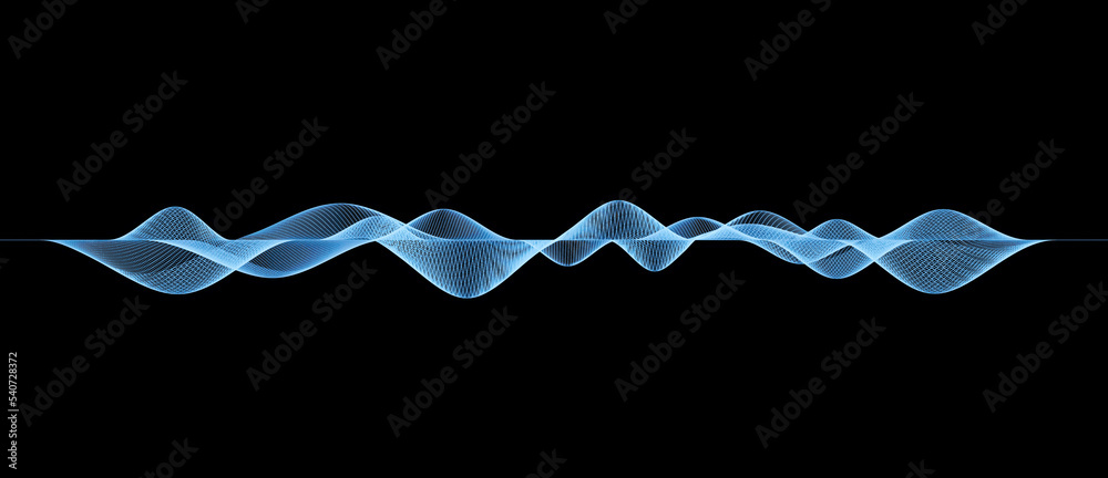 Illustration of smooth blue wireframe sound waves, visualization of ...
