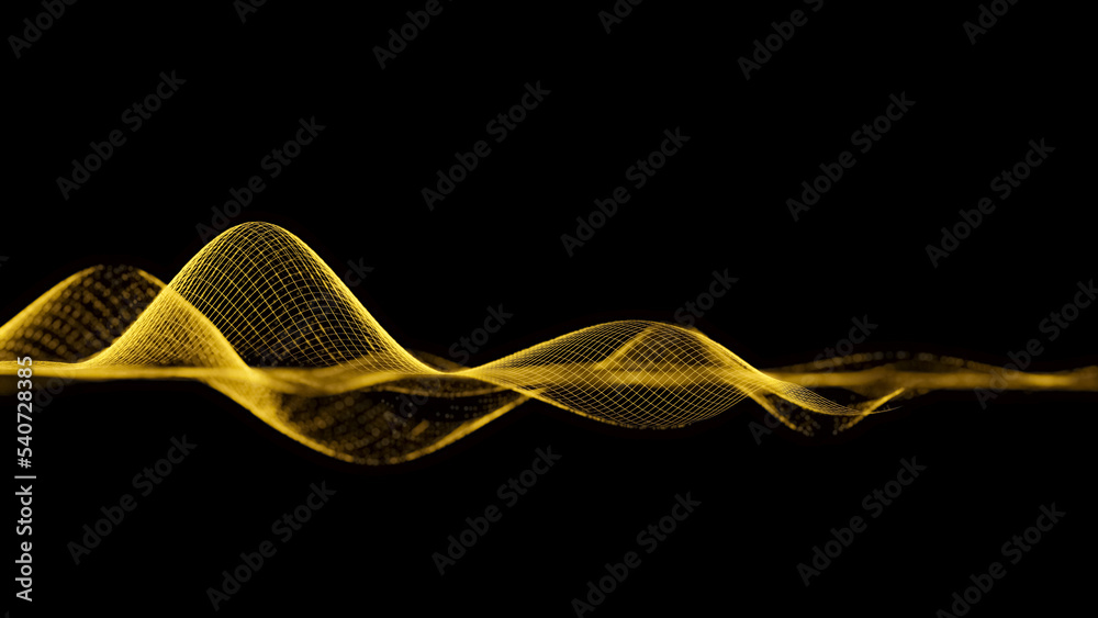 Illustration of abstract yellow wireframe sound waves, visualization of ...