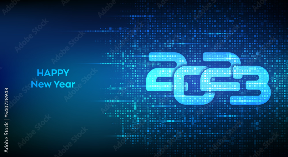 Happy New 2023 Year. Numbers 2023 made with binary code. Digital binary ...