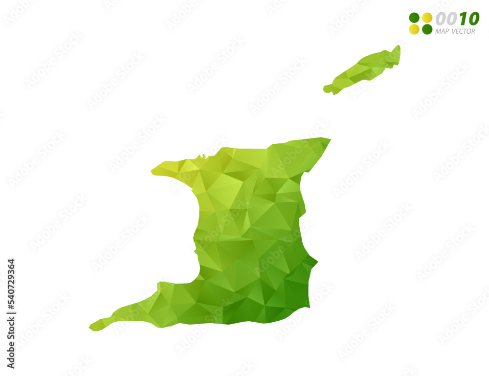 Vector Trinidad and Tobago map green and yellow polygon triangle mosaic ...