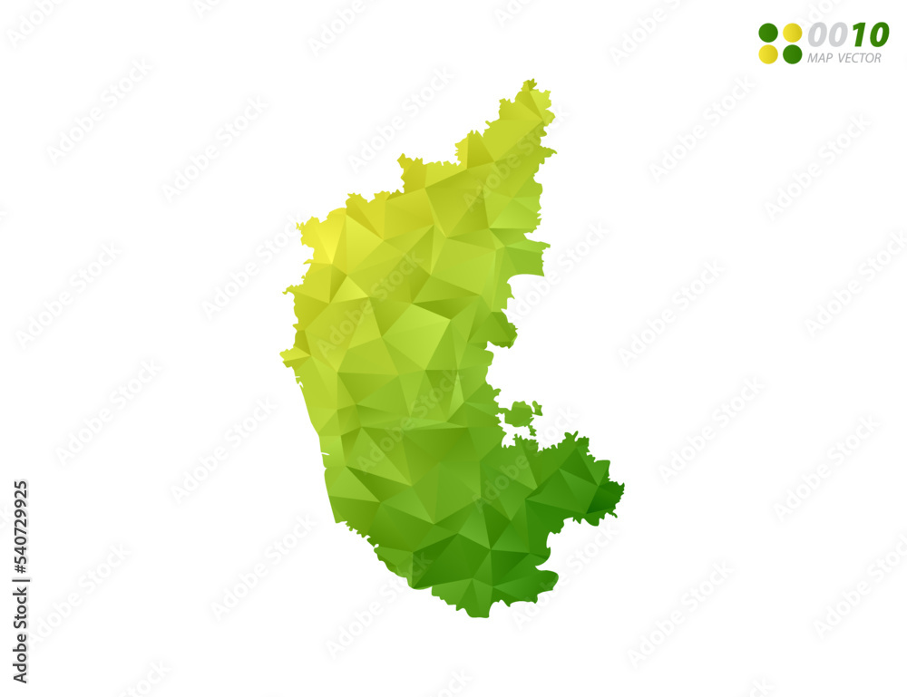 Vector Karnataka map green and yellow polygon triangle mosaic with ...