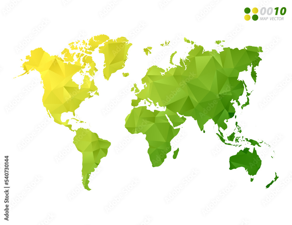 Vector World map green and yellow polygon triangle mosaic with white ...
