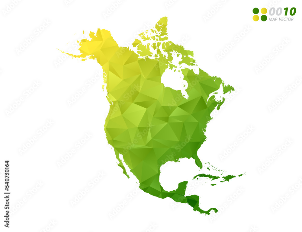 Vector North America map green and yellow polygon triangle mosaic with ...