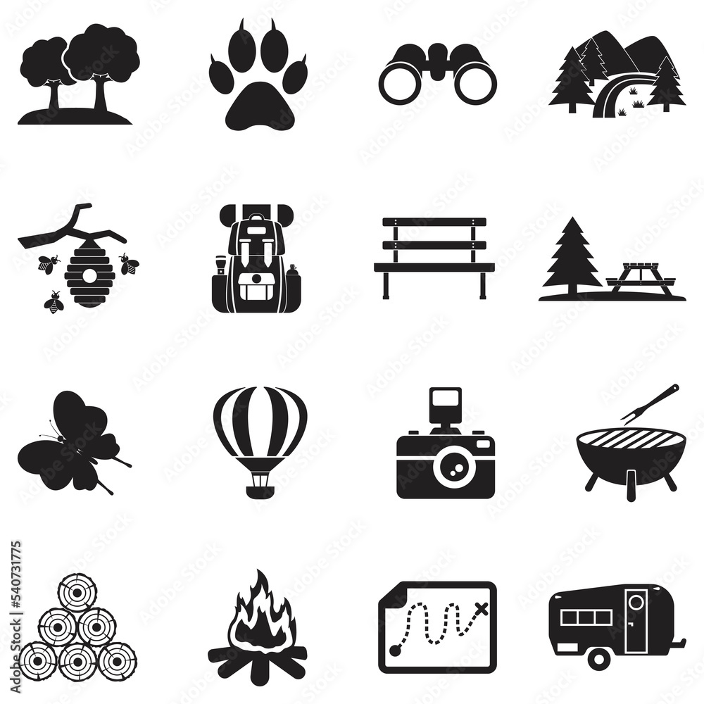 Nature Park Icons. Black Flat Design. Vector Illustration. Stock Vector ...