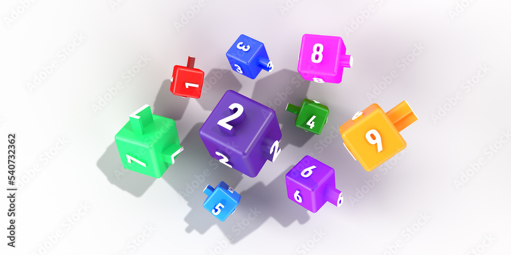 numbers on 3d cubes. 3d render colorful cubes and 3d numbers. 3d render ...