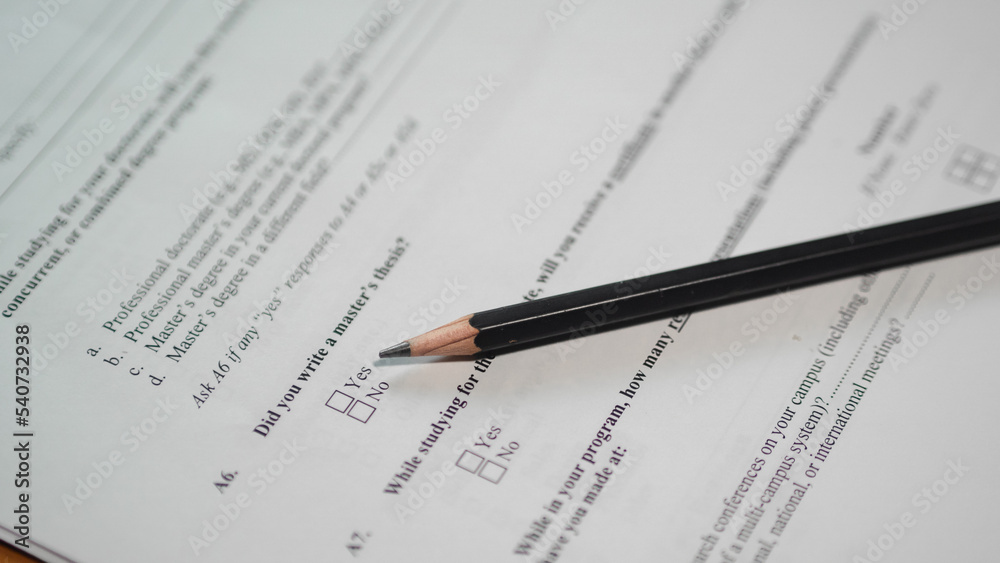 Black marking on checklist box with pencil close up. Checklist concept ...