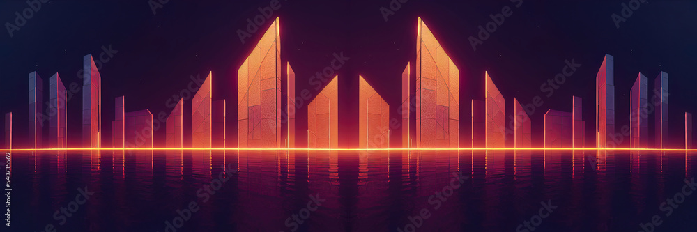 Abstract architectural neon background. Isometric architecture ...