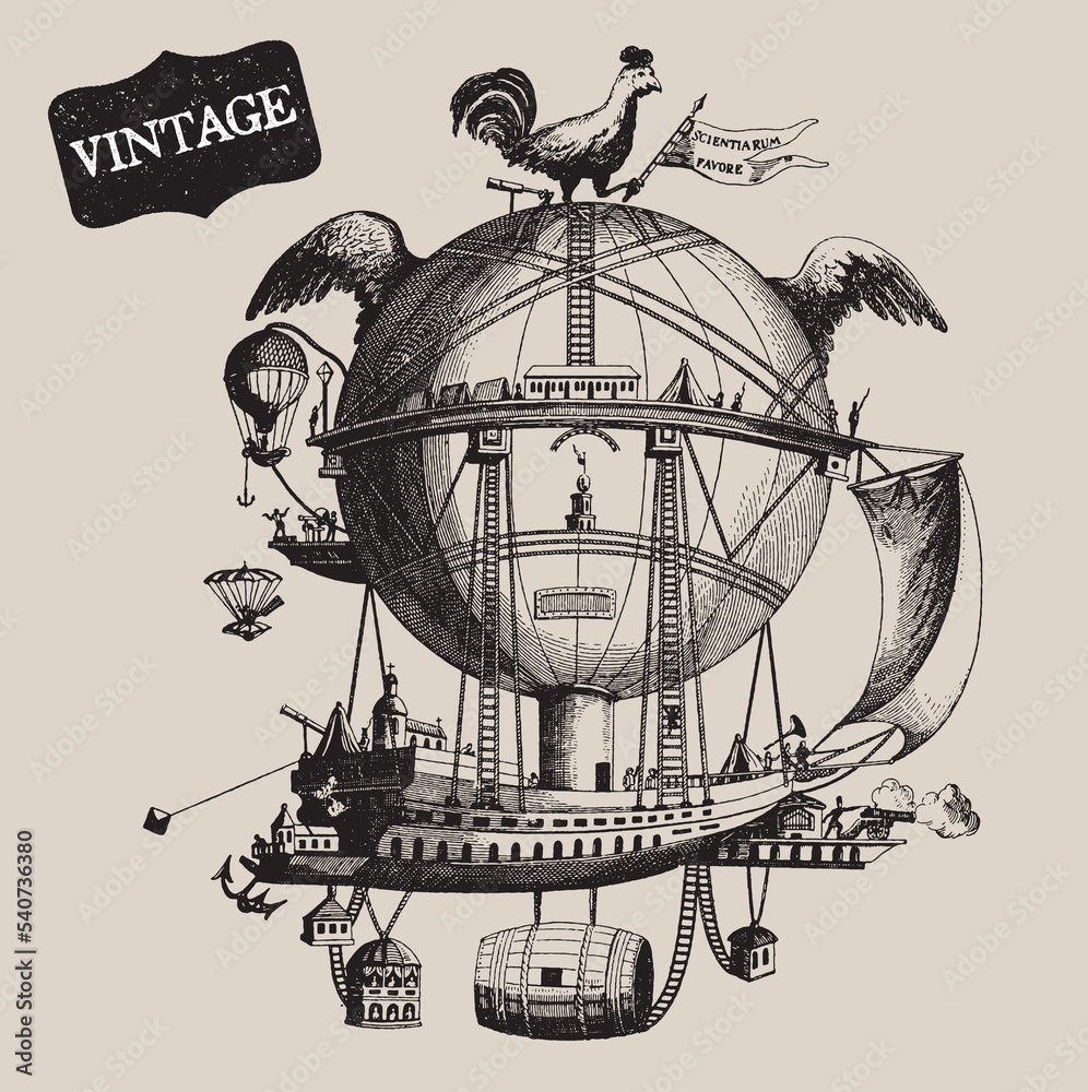 Vintage Transportation. Passenger Aircraft. Balloon, Dirigible or ...