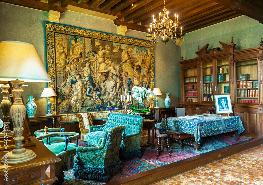 Impressive interior of Chaumont castle, Loire valley, France Stock ...