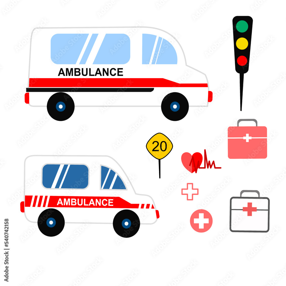 Ambulance car and symbol .Care equipment and Ambulance car isolated ...