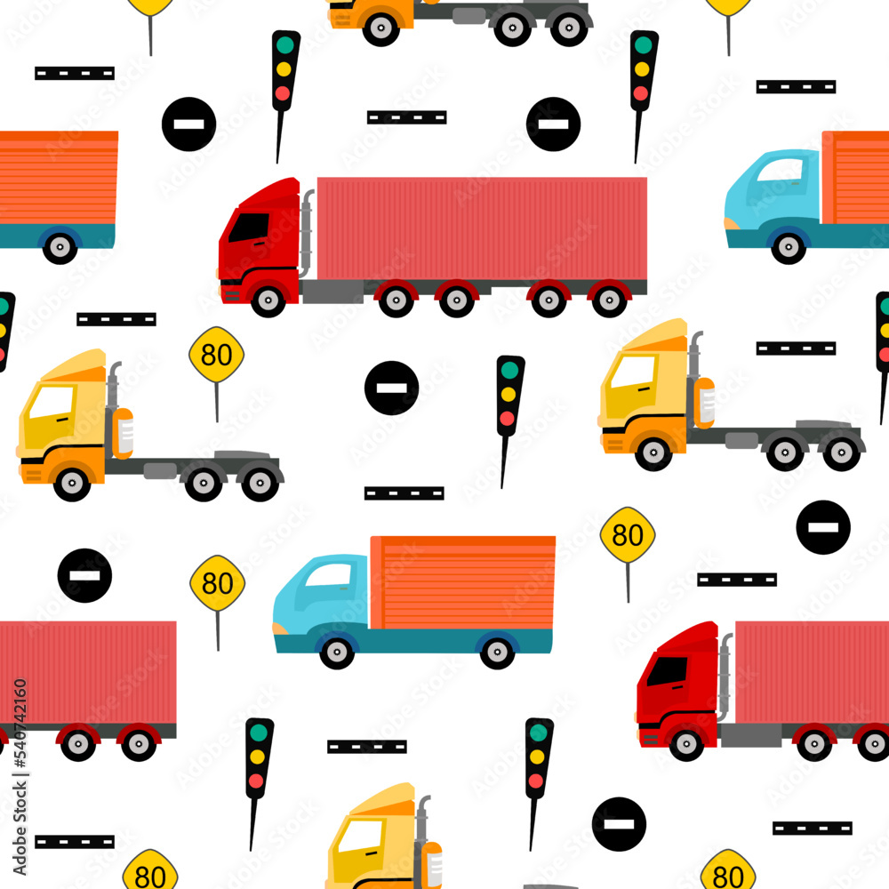 Truck and heavy truck Pattern concept. truck on road and traffic light ...